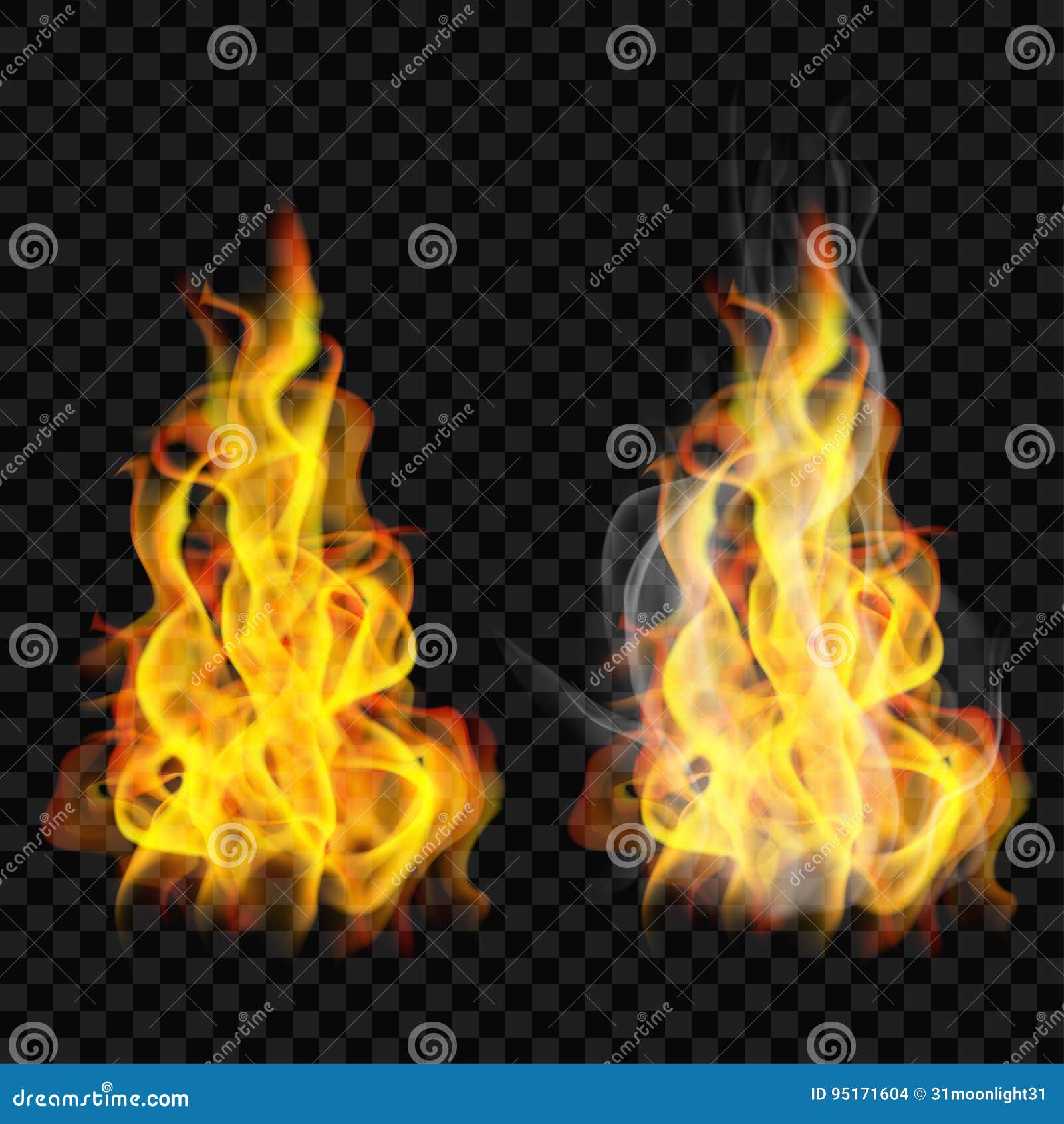 Fire Flame with Smoke and without Stock Vector - Illustration of bright ...