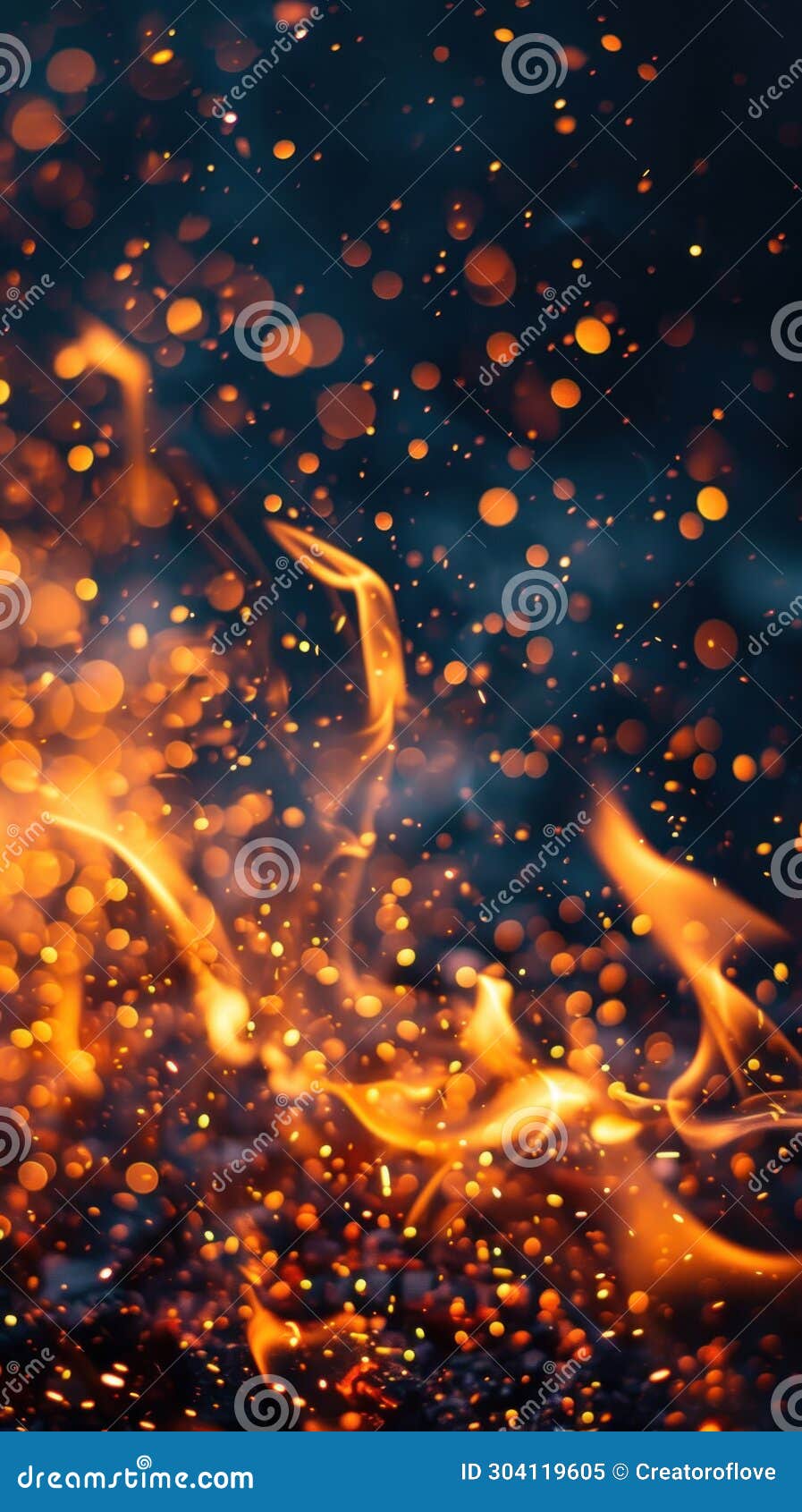 Fire Flame with Sparks on Black Background Stock Illustration ...