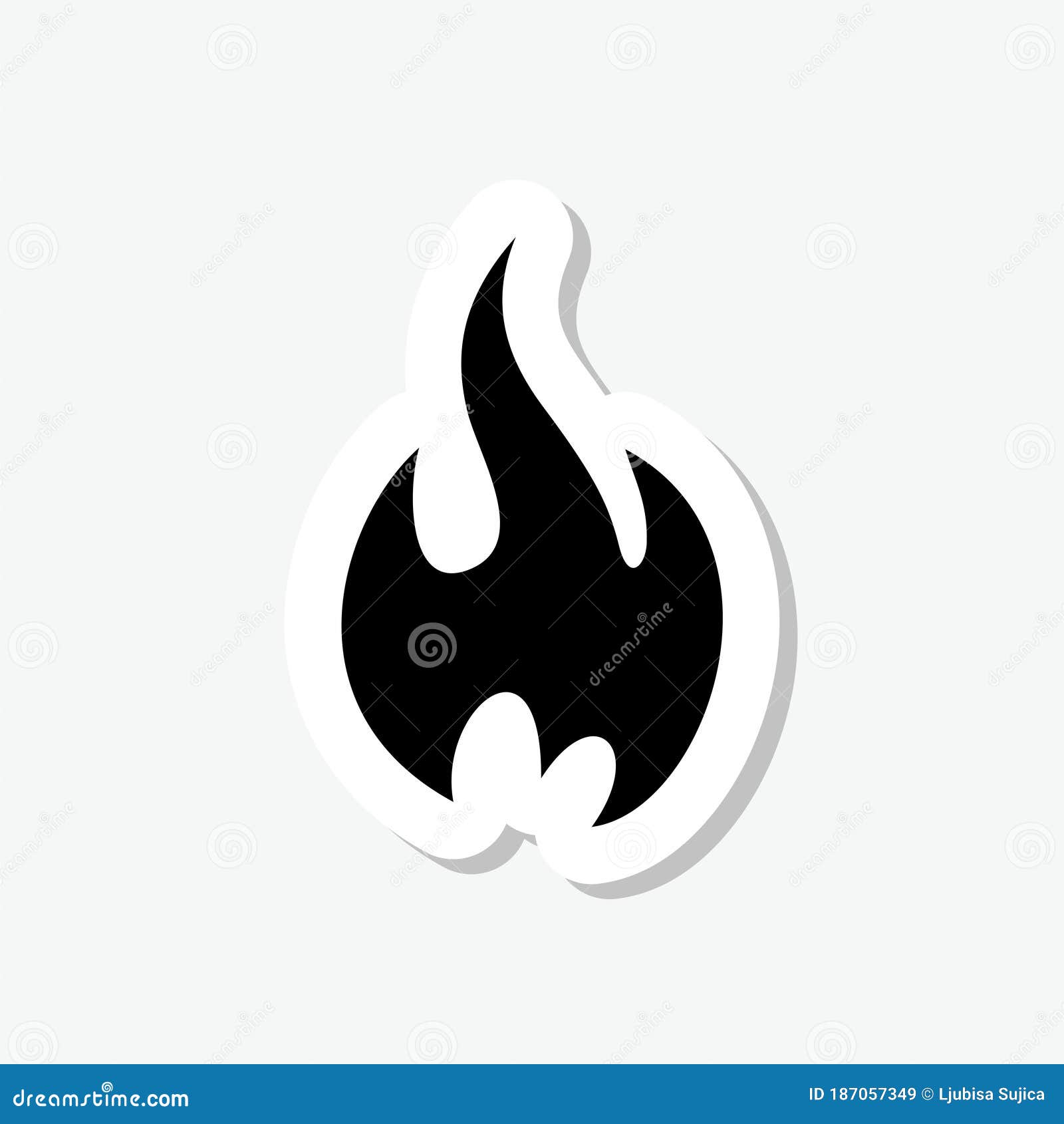 Fire Flame Sticker Icon on Gray Background Stock Vector - Illustration ...