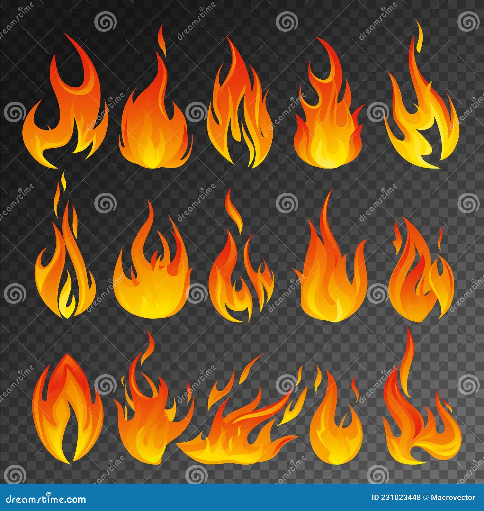 Fire Flame Transparent Icon Set Stock Vector - Illustration of yellow ...