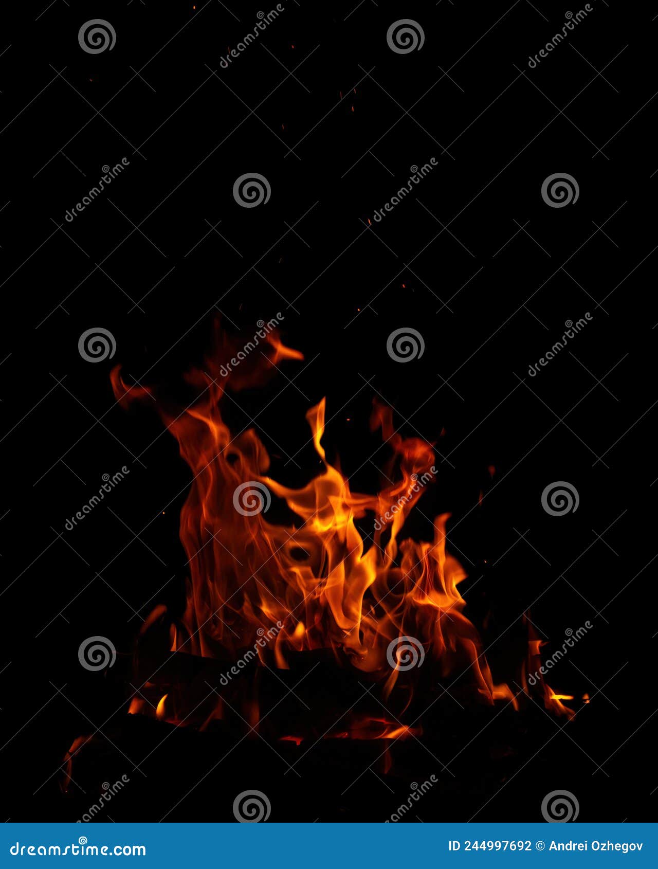 Abstract Flame of Fire from a Campfire on a Black Background Stock ...