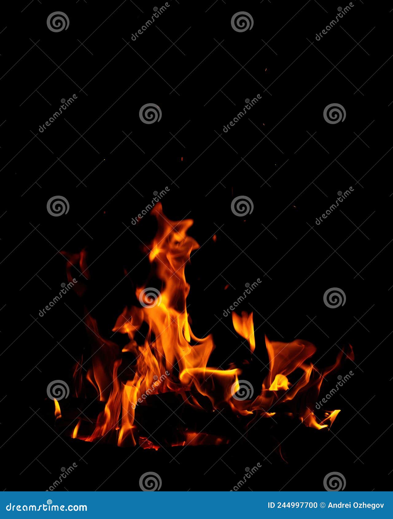 Abstract Flame of Fire from a Campfire on a Black Background Stock ...