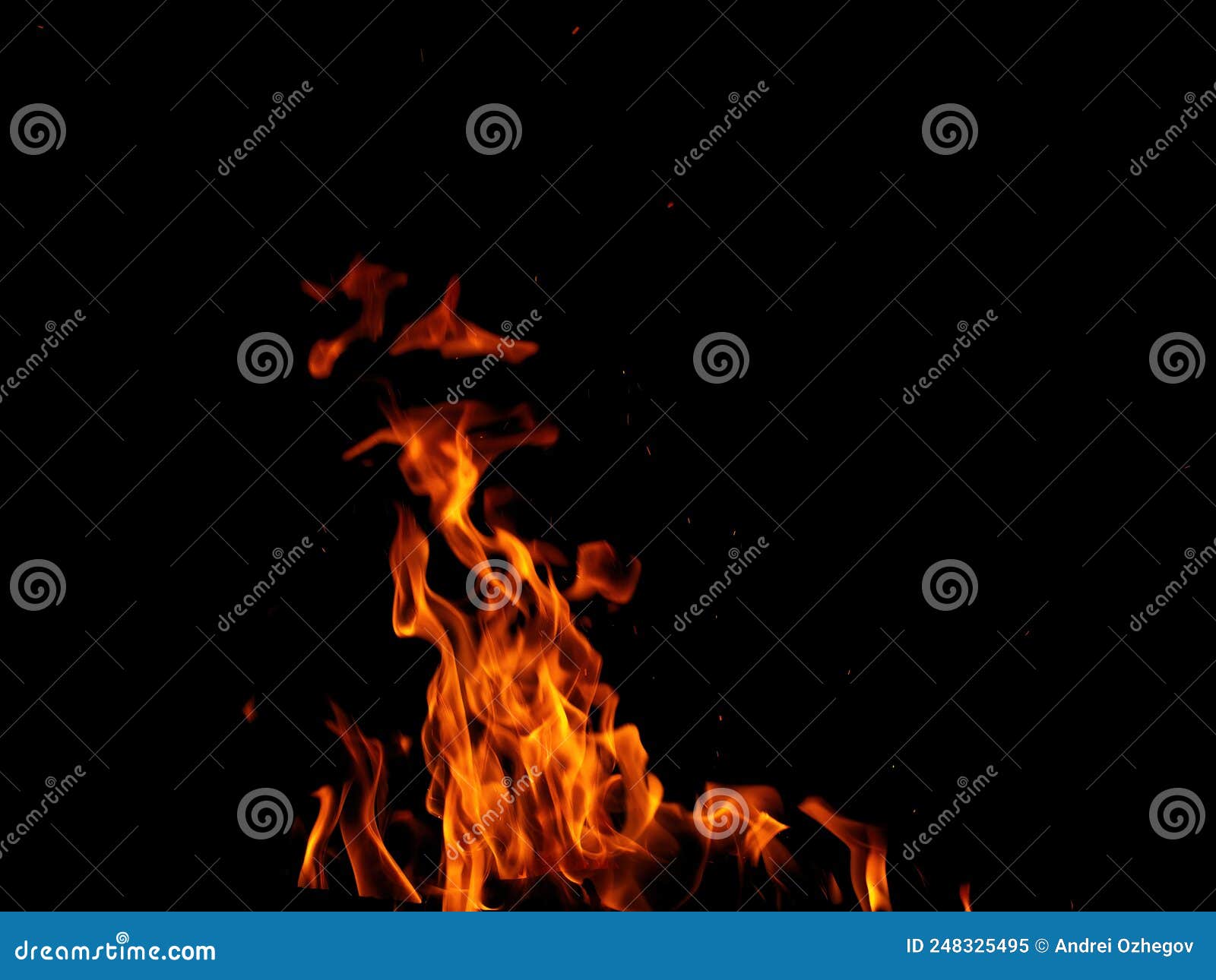 Abstract Flame of Fire from a Campfire on a Black Background Stock ...