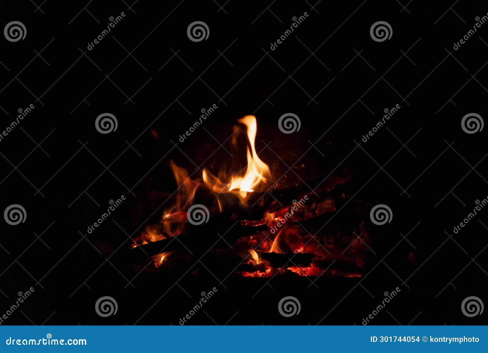 Fire Flames On Black Background. Blazing Campfire Isolated On Dark Background Stock Photo ...