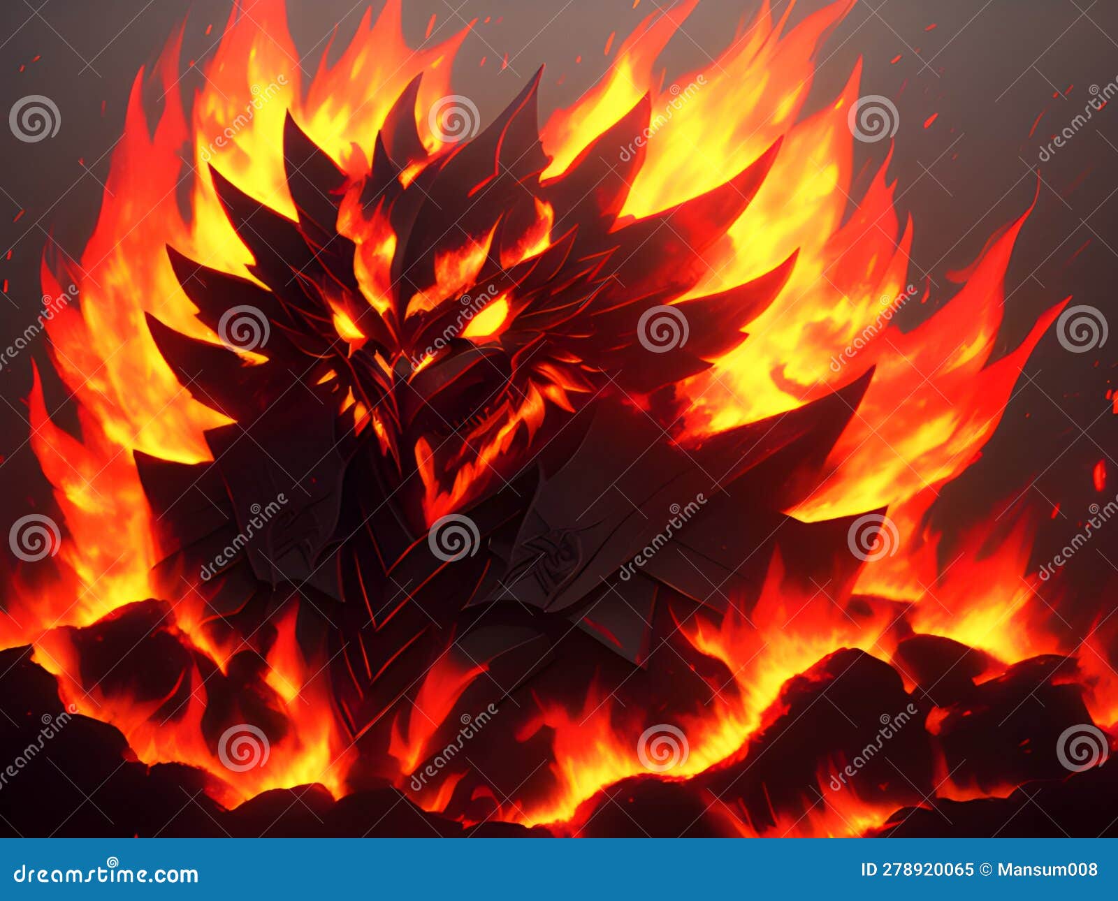 Fire Flames on a Black Background , Evil Fire Monster in the Hell, AI ...