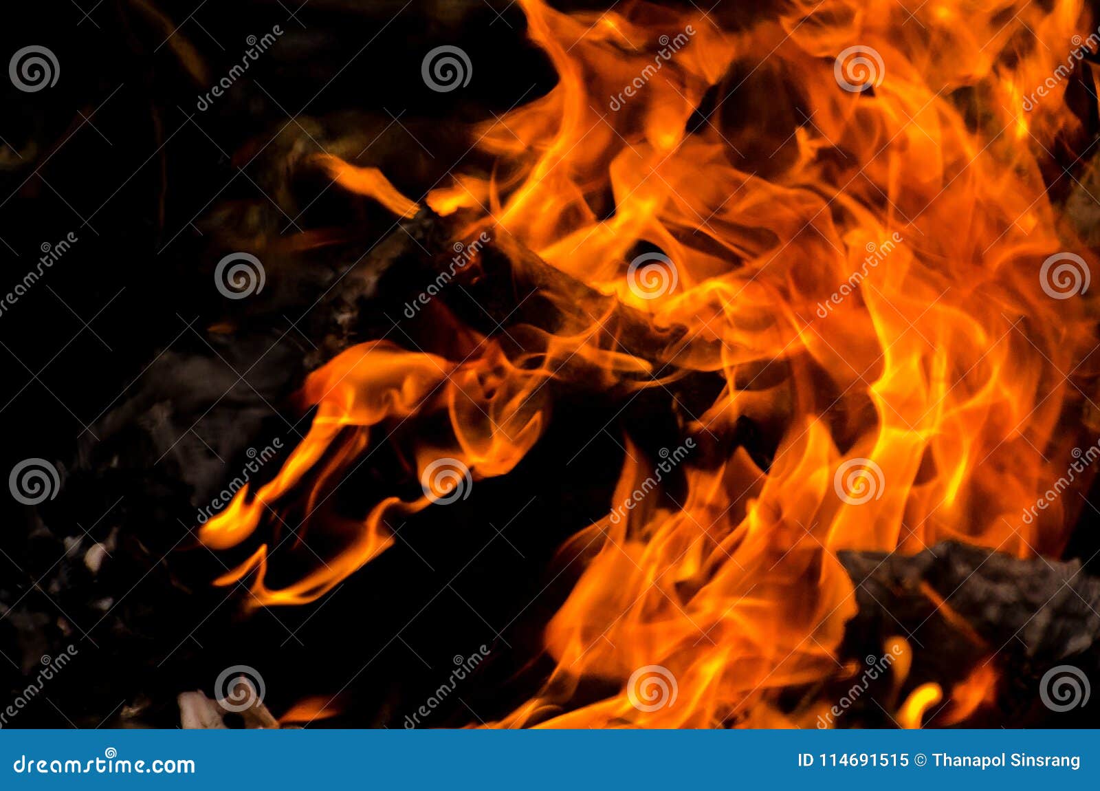Fire Flames on Black Background. Stock Image - Image of close, barbecue ...