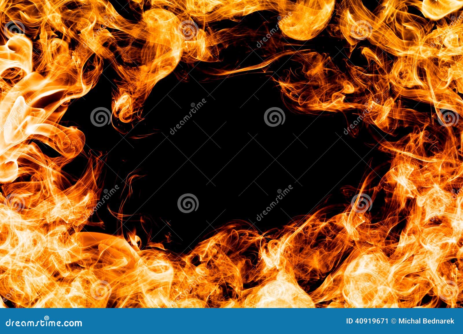 Fire Flames On Black Background, Frame, Border. Stock Image ...