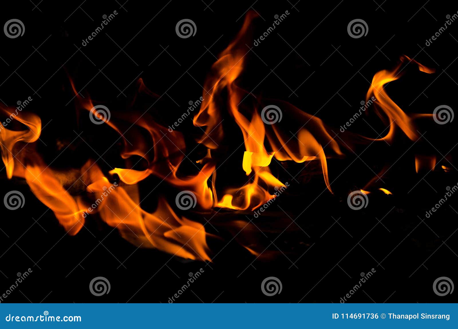 Fire Flames on Black Background. Stock Photo - Image of bonfire ...