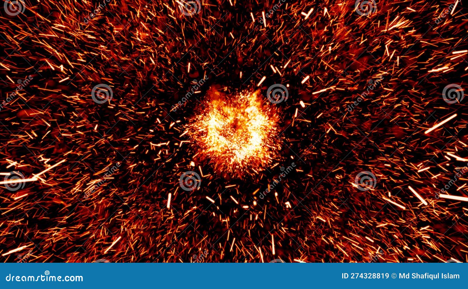Realistic Fiery Explosion With Sparks Over A Black Background. Fire ...