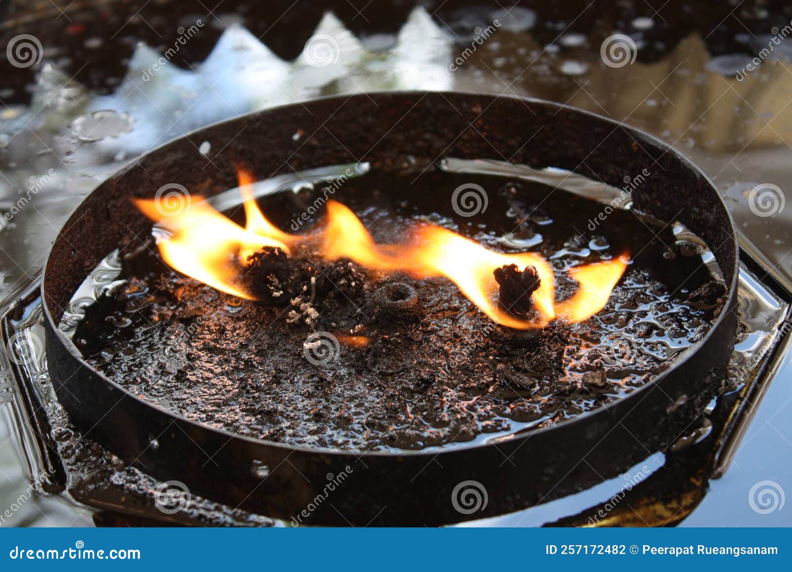 Fire Flames in the Black Iron Tray at Phra Pathommachedi or Phra Pathom ...