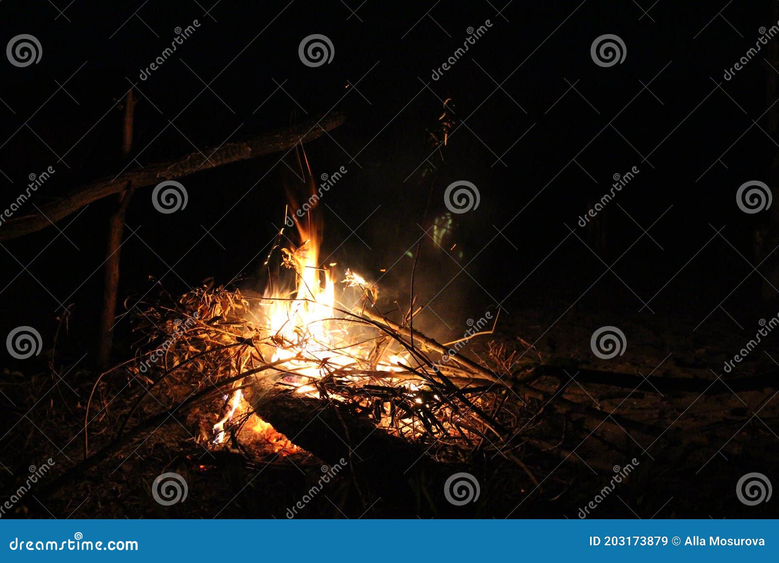Fire Flames Fire Burns at Night Along with Sparks Stock Image - Image ...