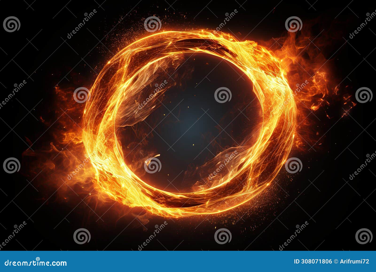 Fire Flames Circle Isolated on Black Background Stock Photo - Image of ...