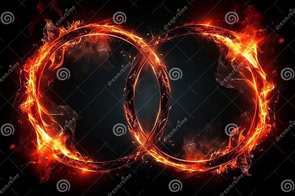 Fire Flames Circle Isolated on Black Background Stock Photo - Image of ...