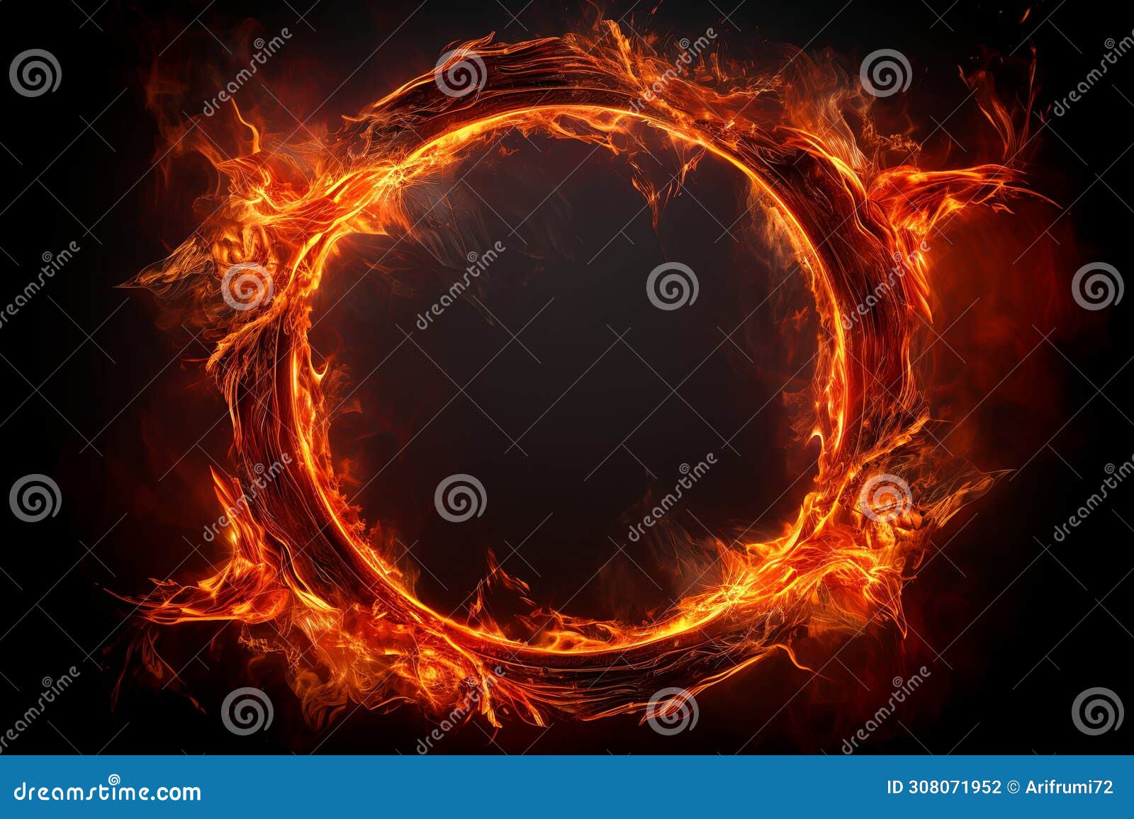 Fire Flames Circle Isolated on Black Background Stock Photo - Image of ...