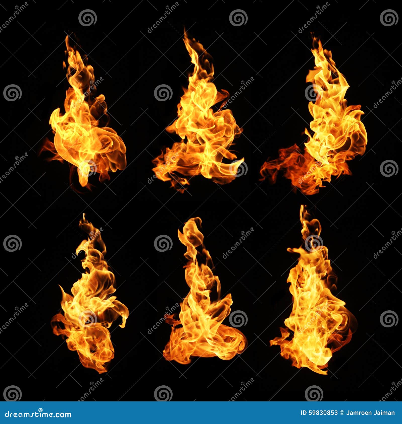 Fire Flames Collection Isolated on Black Background Stock Image - Image ...