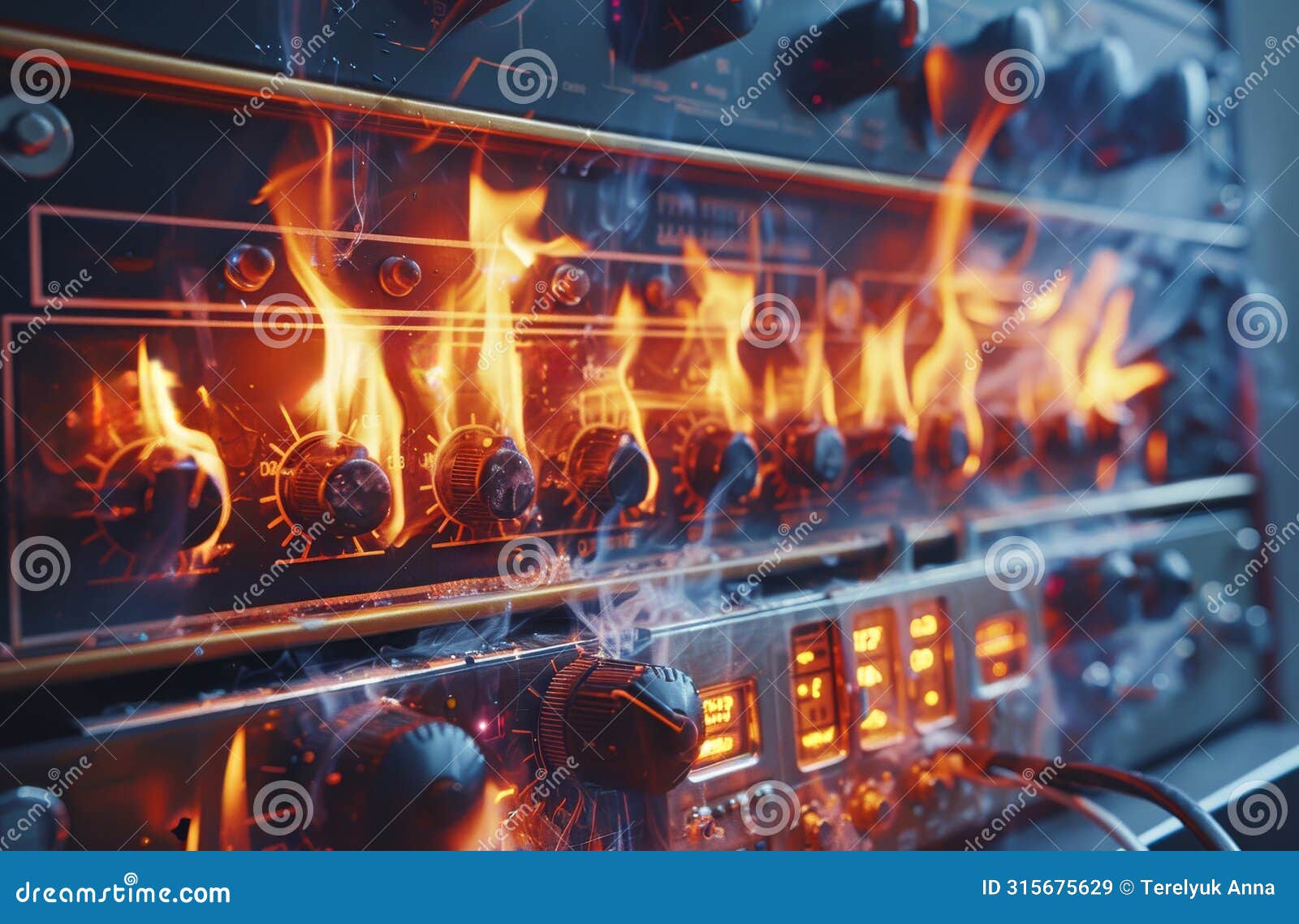Fire and Flames on Control Panel in Recording Studio Stock Image ...