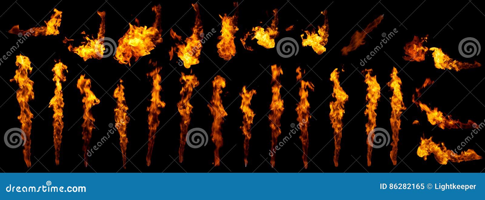 Fire Flames Design Elements Isolated on Black Stock Image - Image of ...