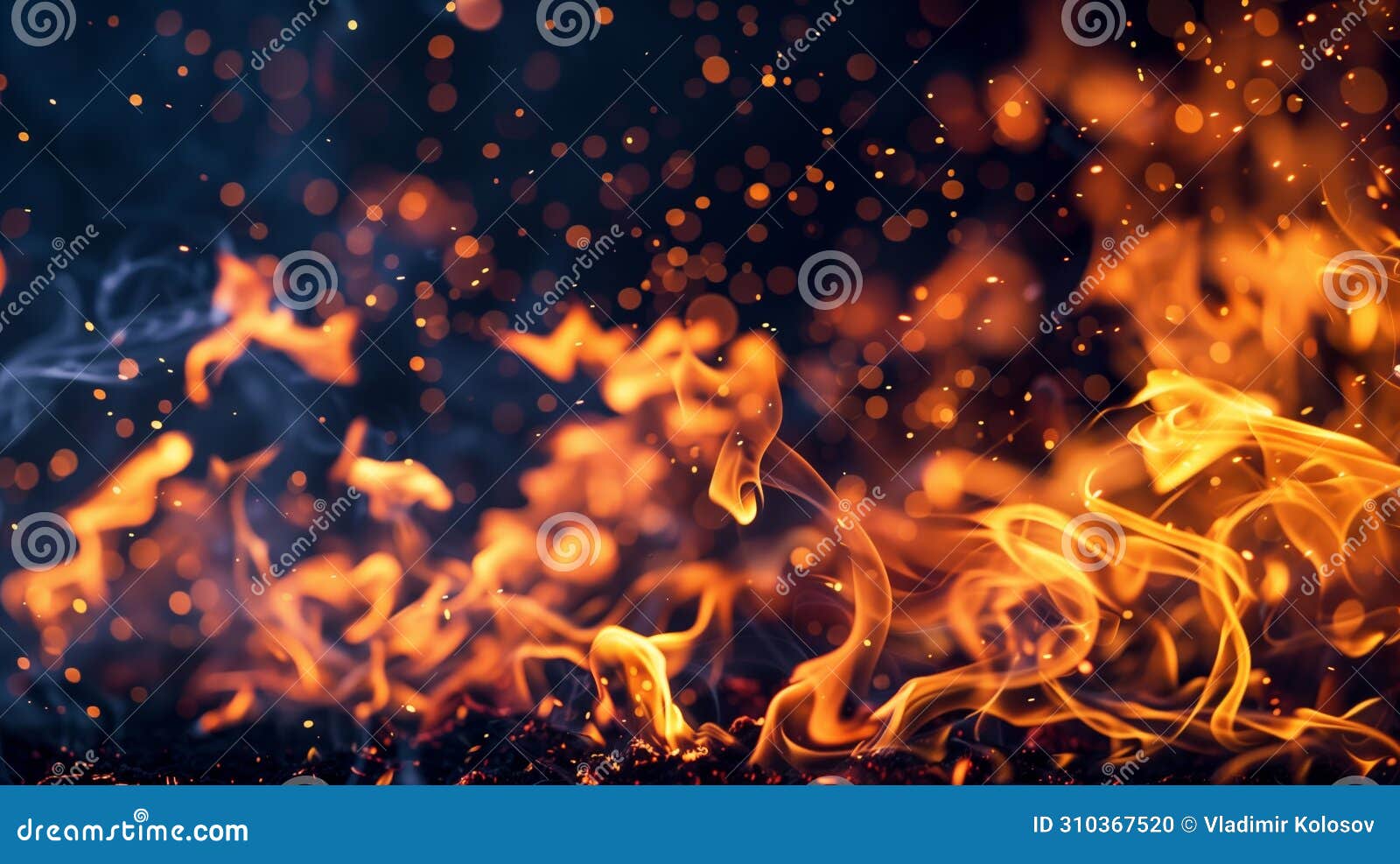 Fire Flames at the Edges with Particles, Sparks, and Smoke on a Dark ...