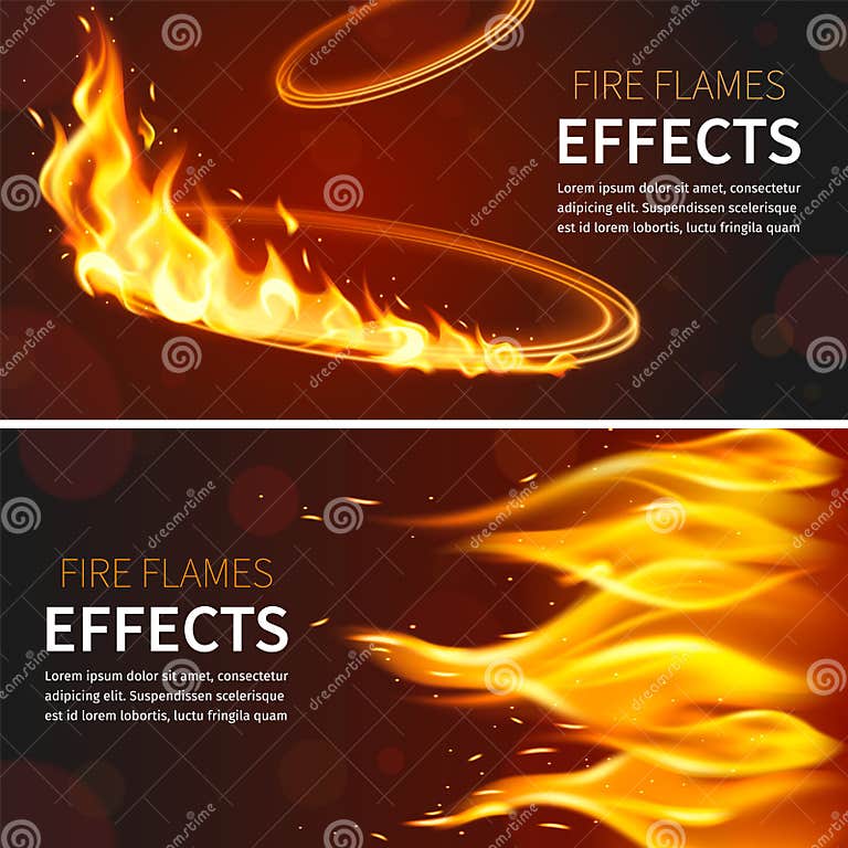 Fire Flames and Effects Realistic Banner Set Stock Illustration ...