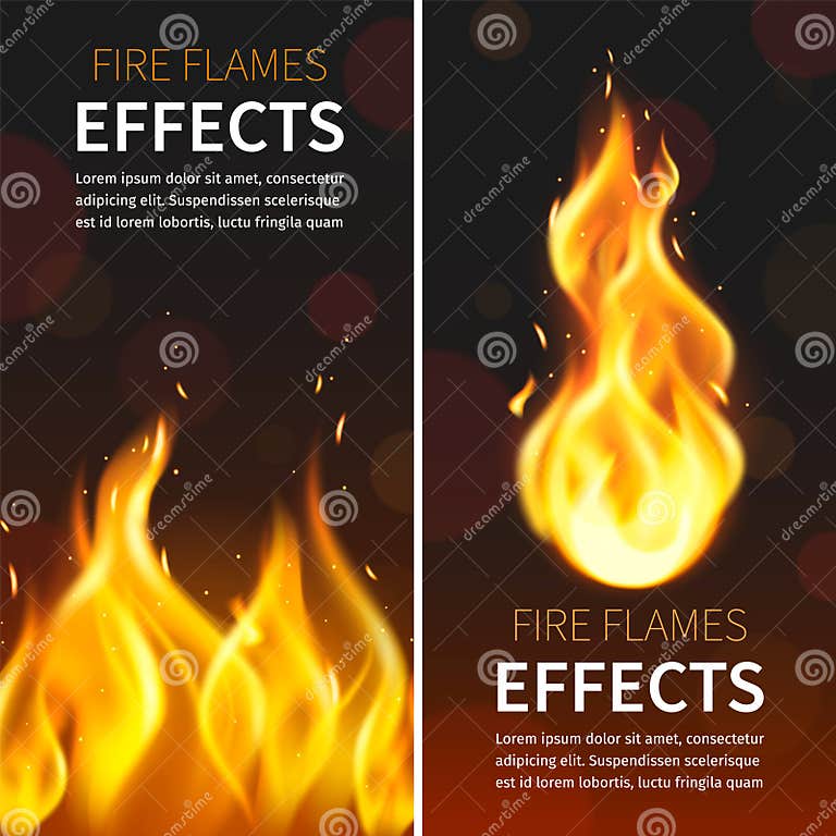 Fire Flames and Effects Realistic Banner Set Stock Illustration ...