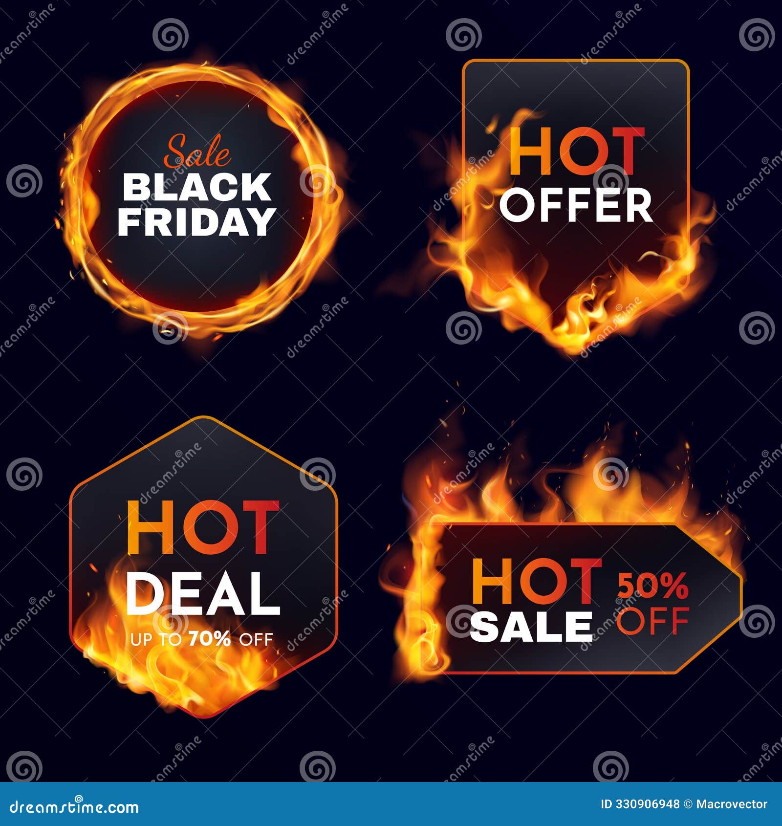 Fire Flames and Effects Realistic Labels Set Stock Illustration ...