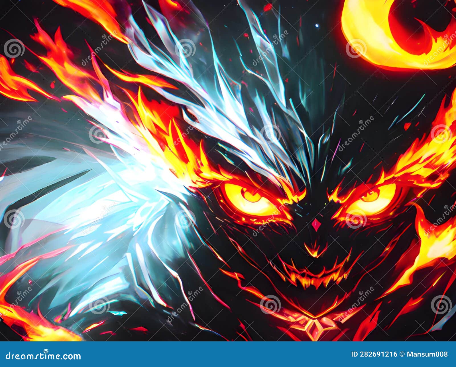 Fire Flames Evil Monster on a Black Background, Ai Generated Stock ...