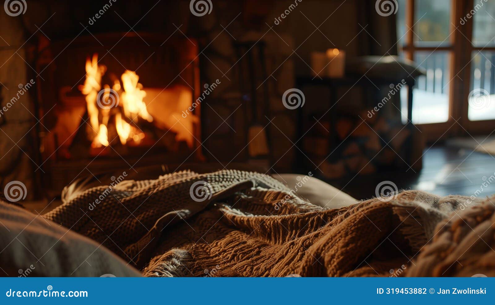 Fire Flames in Fireplace, Warm Cozy Interior Stock Illustration ...
