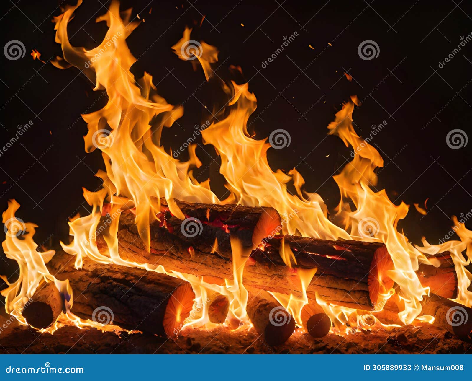 A Fire with Flames and Logs in the Foreground Stock Illustration ...