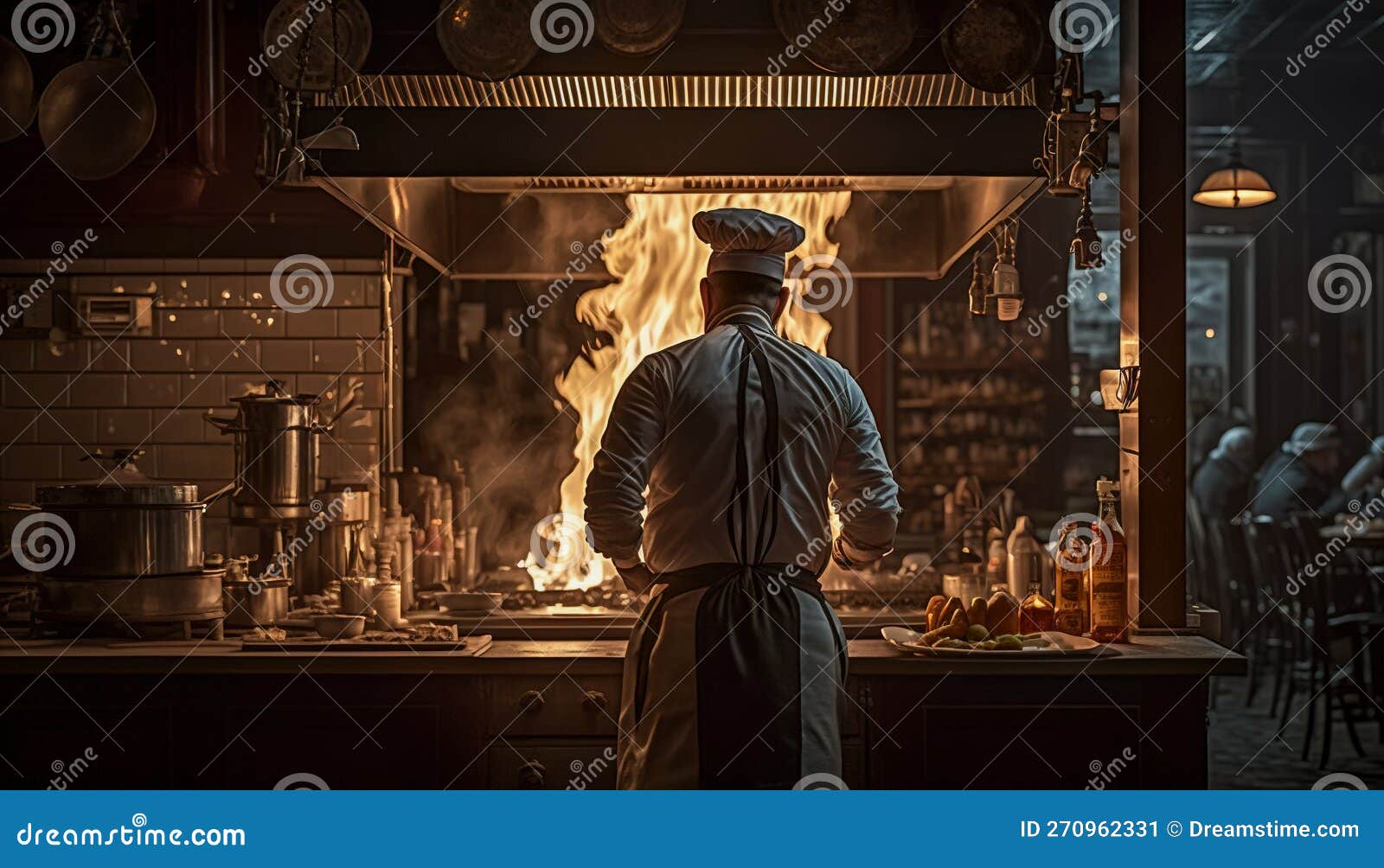 Fire Flames Meal, Chef Cooking in a Restaurant Kitchen, Generative AI ...
