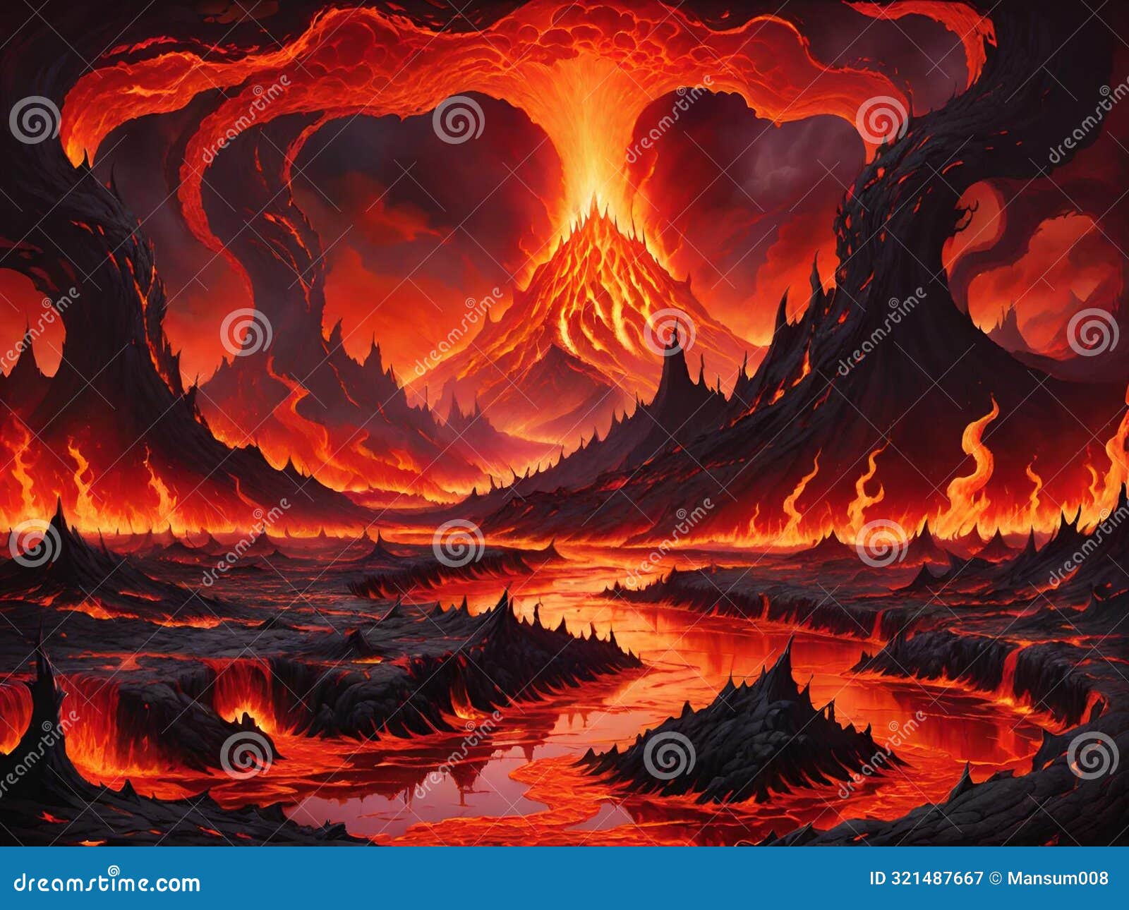 Fire and Flames in the Mountains Stock Illustration - Illustration of ...