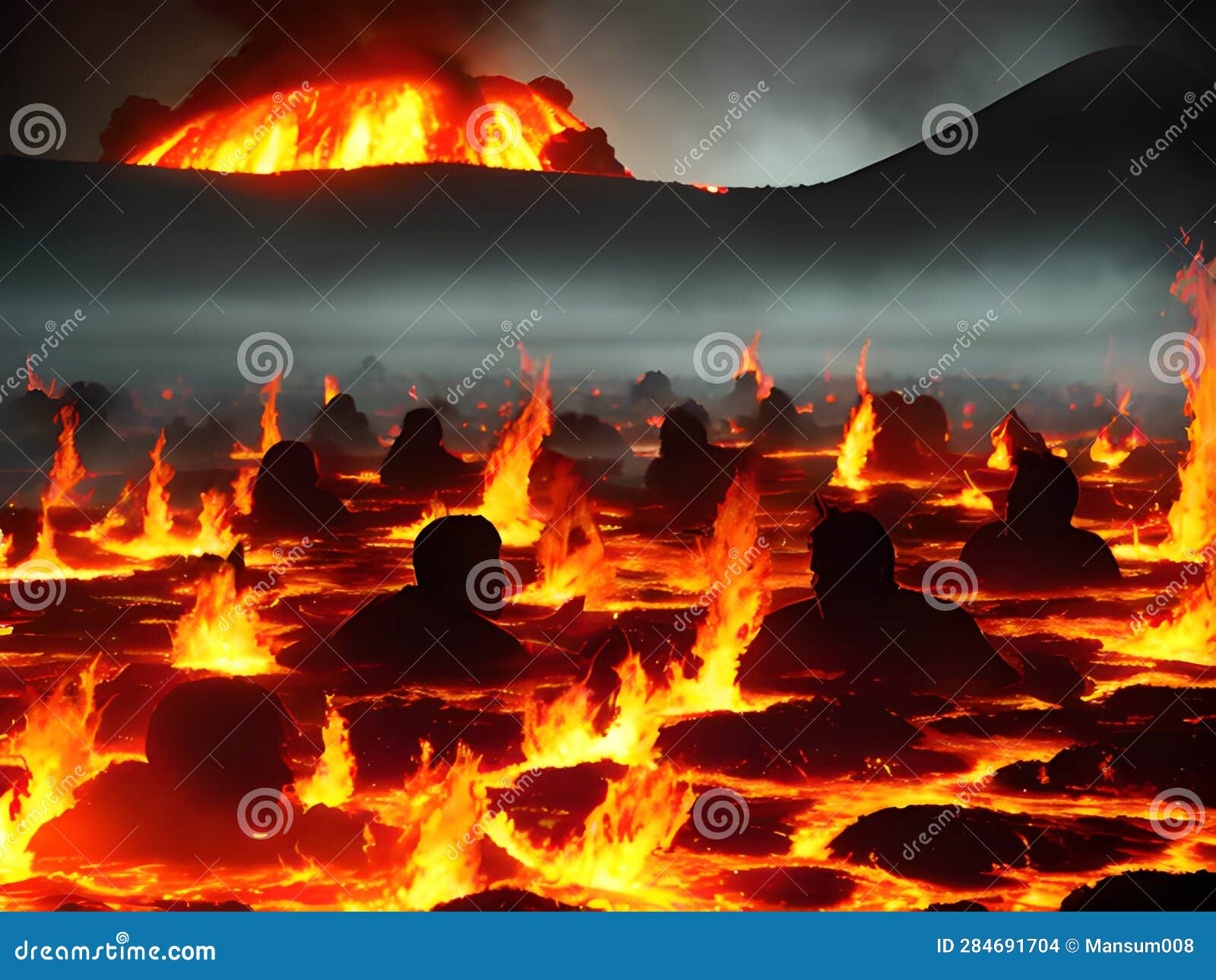 Fire Flames in the Mountains , People in the Hell, Ai Generated Stock ...