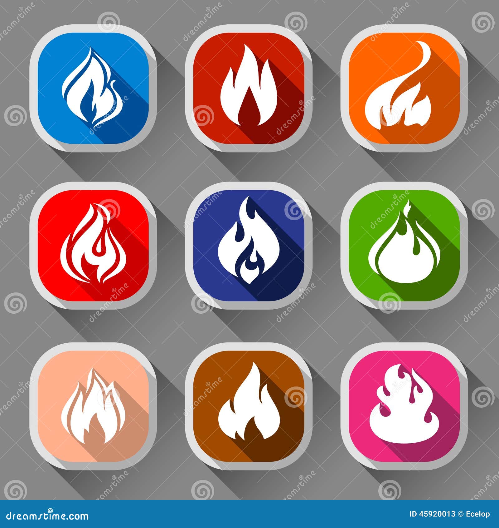 Fire flames, nine icons stock vector. Illustration of flammable - 45920013