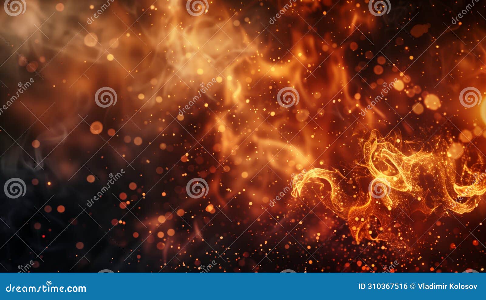 Fire Flames with Particles, Sparks, and Smoke at the Edges on a Dark ...