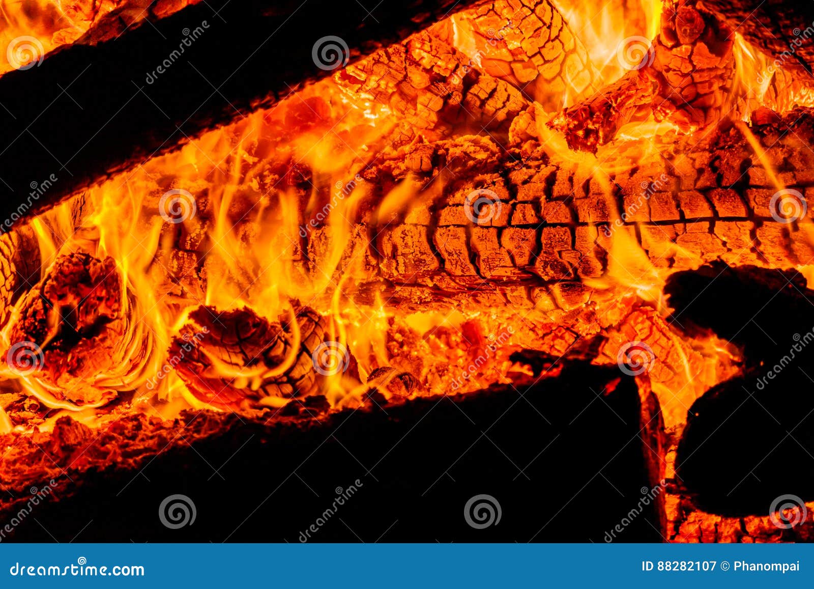 Fire Flames with Reflection on Black Background. Stock Image - Image of ...