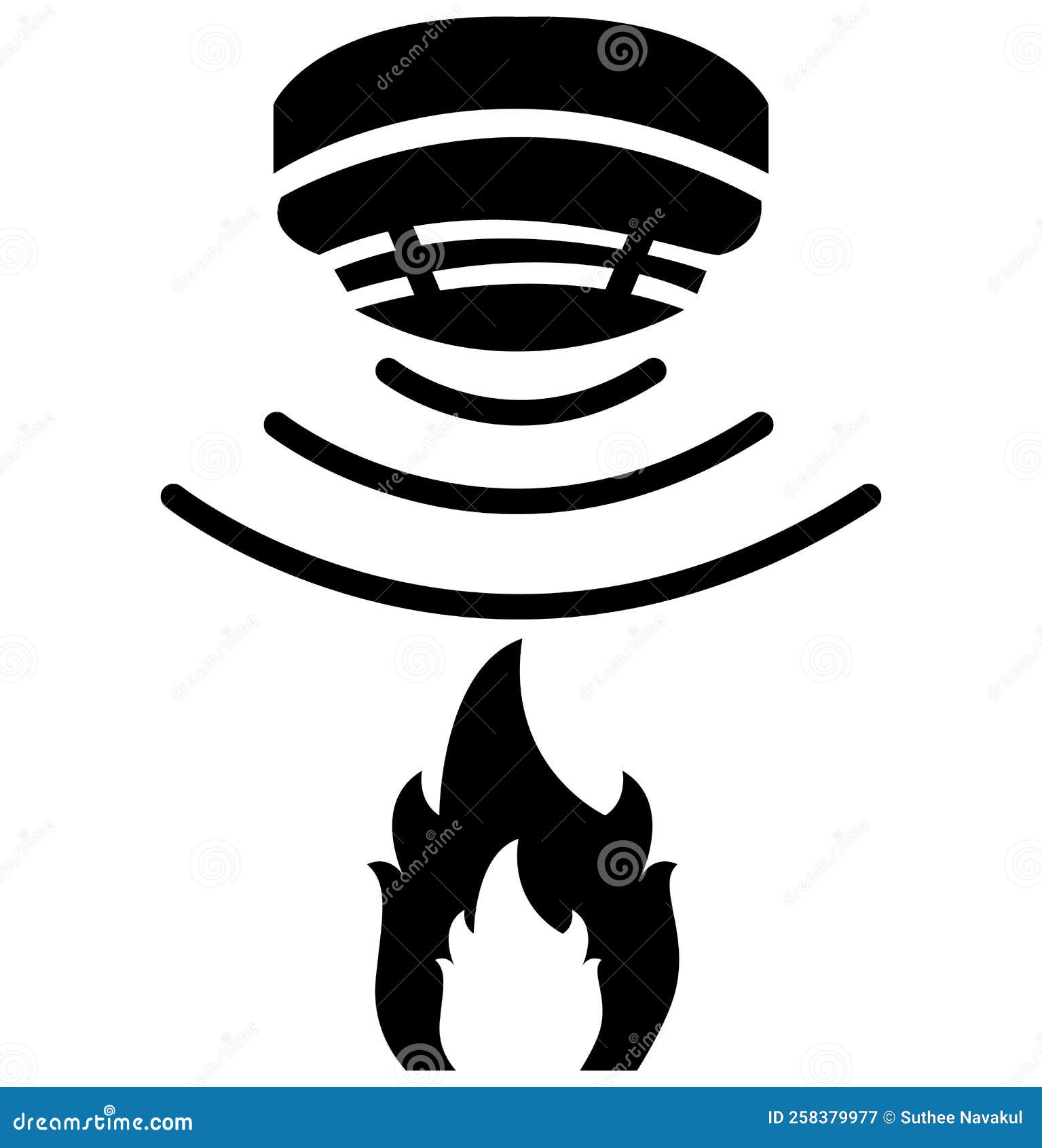 Fire Flames Sensor Icon on White Background. Smoke Alarm System Sign ...