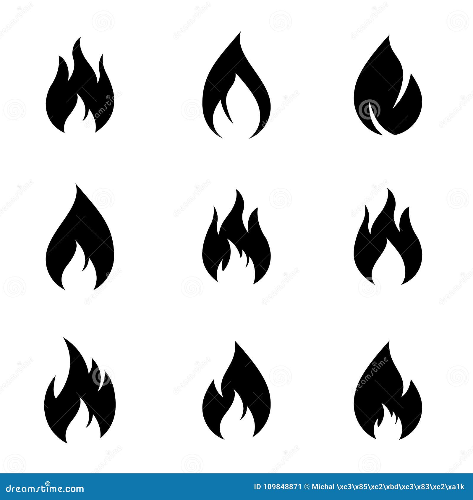 Fire Flames, Set of Graphic Design Elements, Conceptual Collection Fire ...