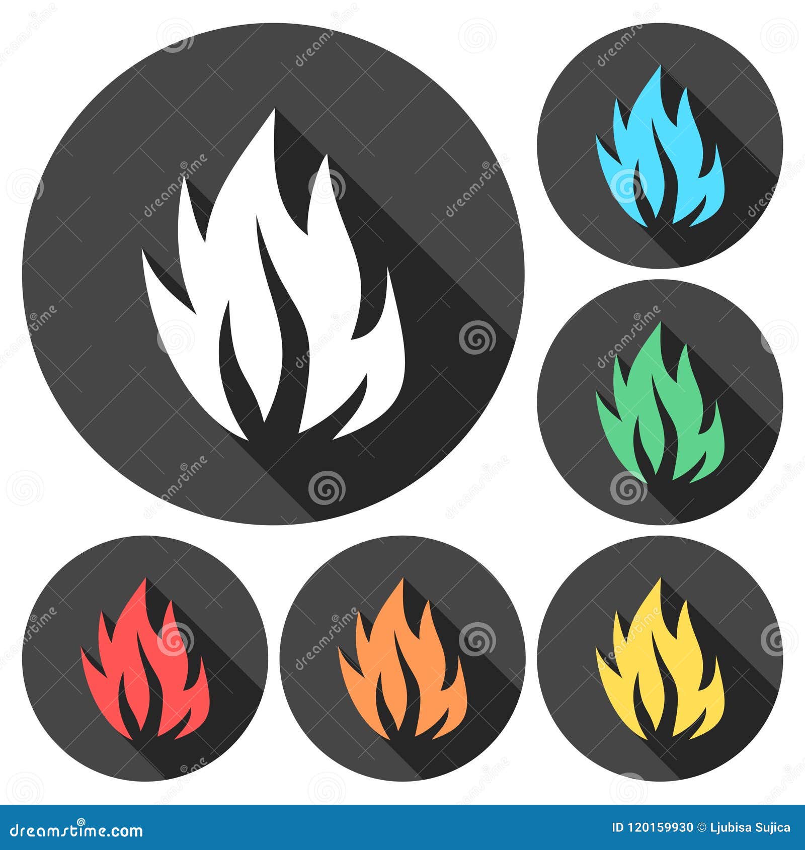 Fire Flames, Set Icons with Long Shadow Stock Vector - Illustration of ...