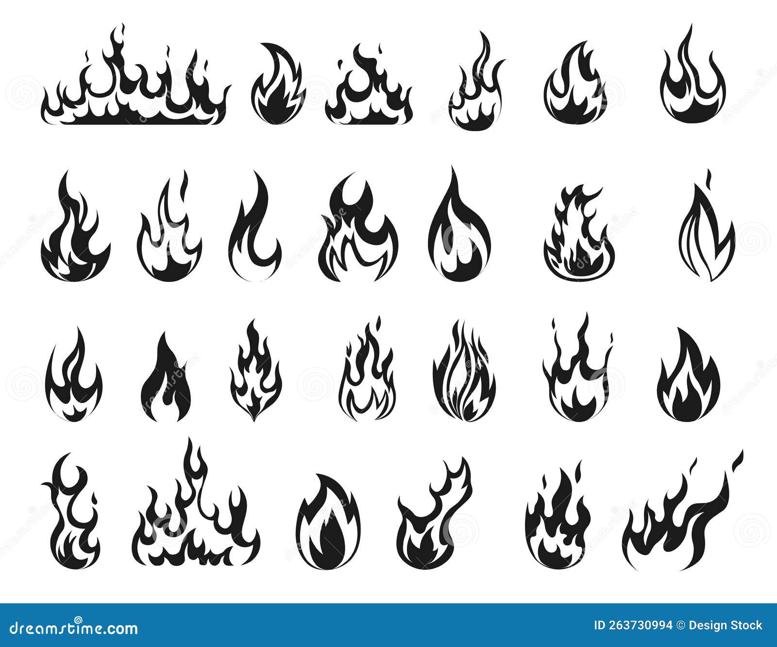 Fire Flames Set Isolated Vector Silhouette Stock Illustration ...