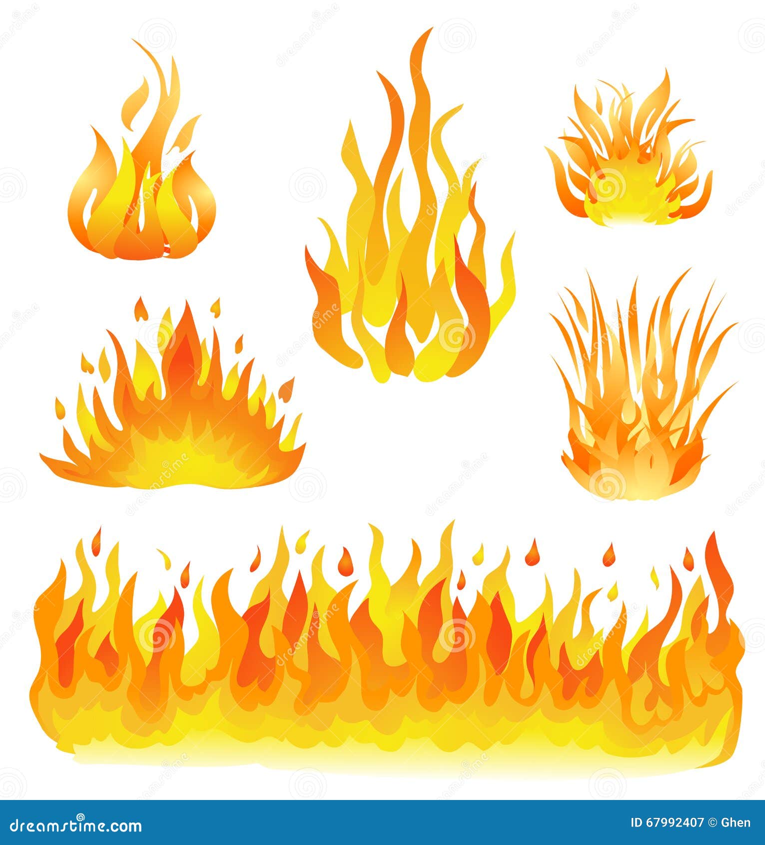 Fire and Flames Set Vector Illustration. Design Elements on White Stock ...