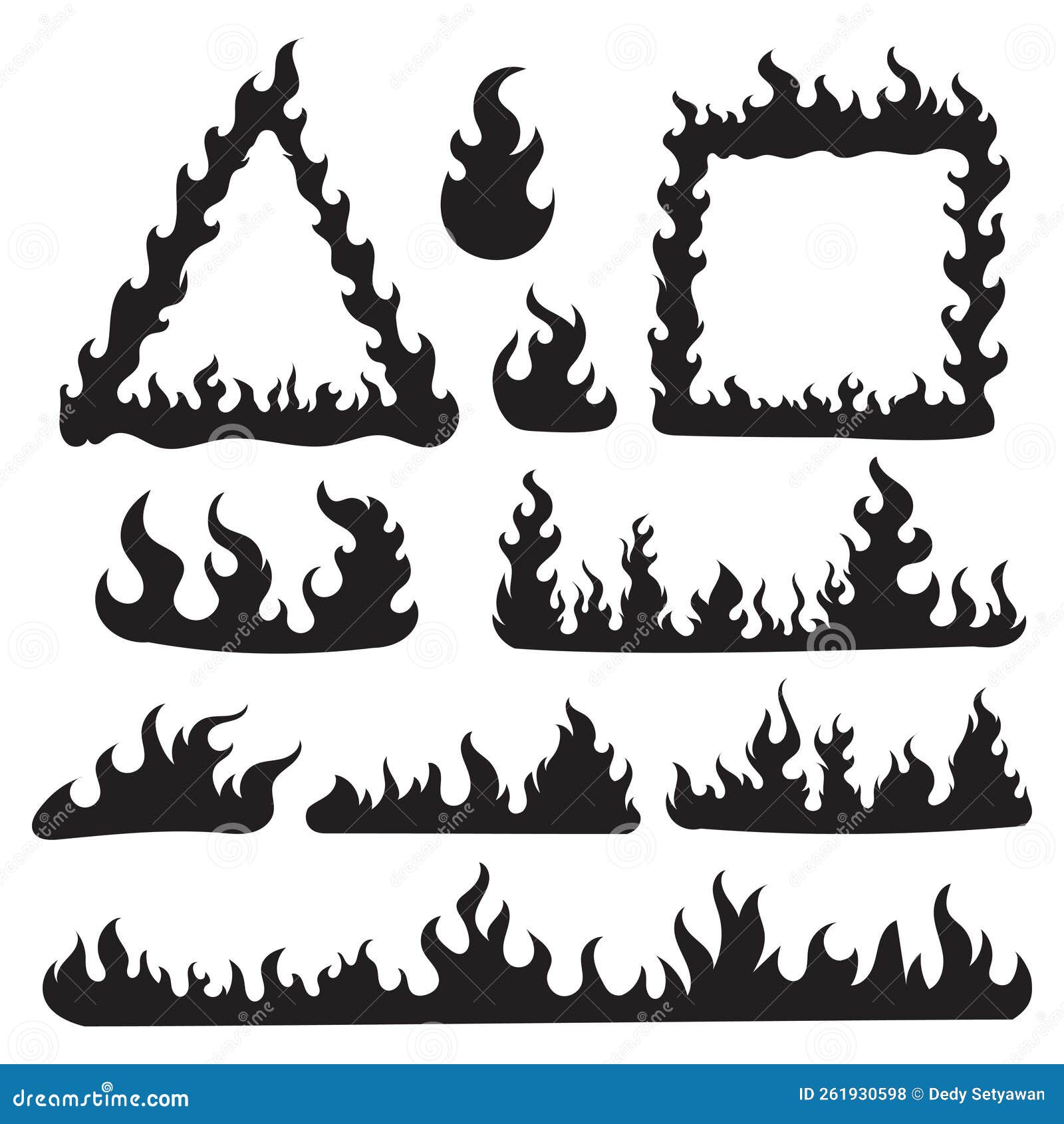 Fire Flames Silhouettes Collection Stock Vector - Illustration of burn ...