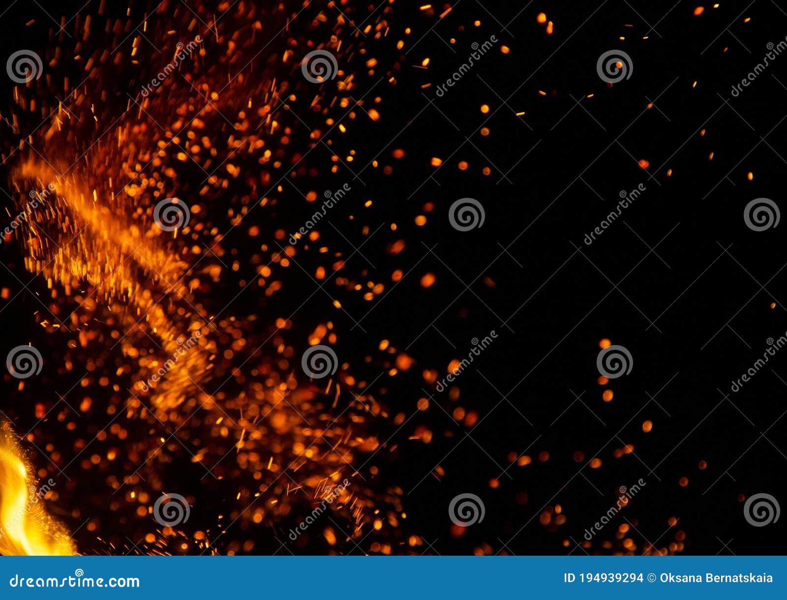 Fire Flames with Sparks on a Black Background Stock Photo - Image of ...