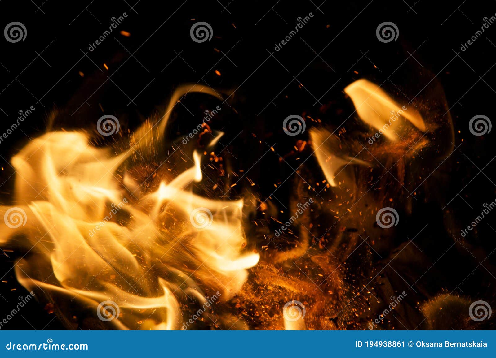 Fire Flames with Sparks on a Black Background Stock Image - Image of ...