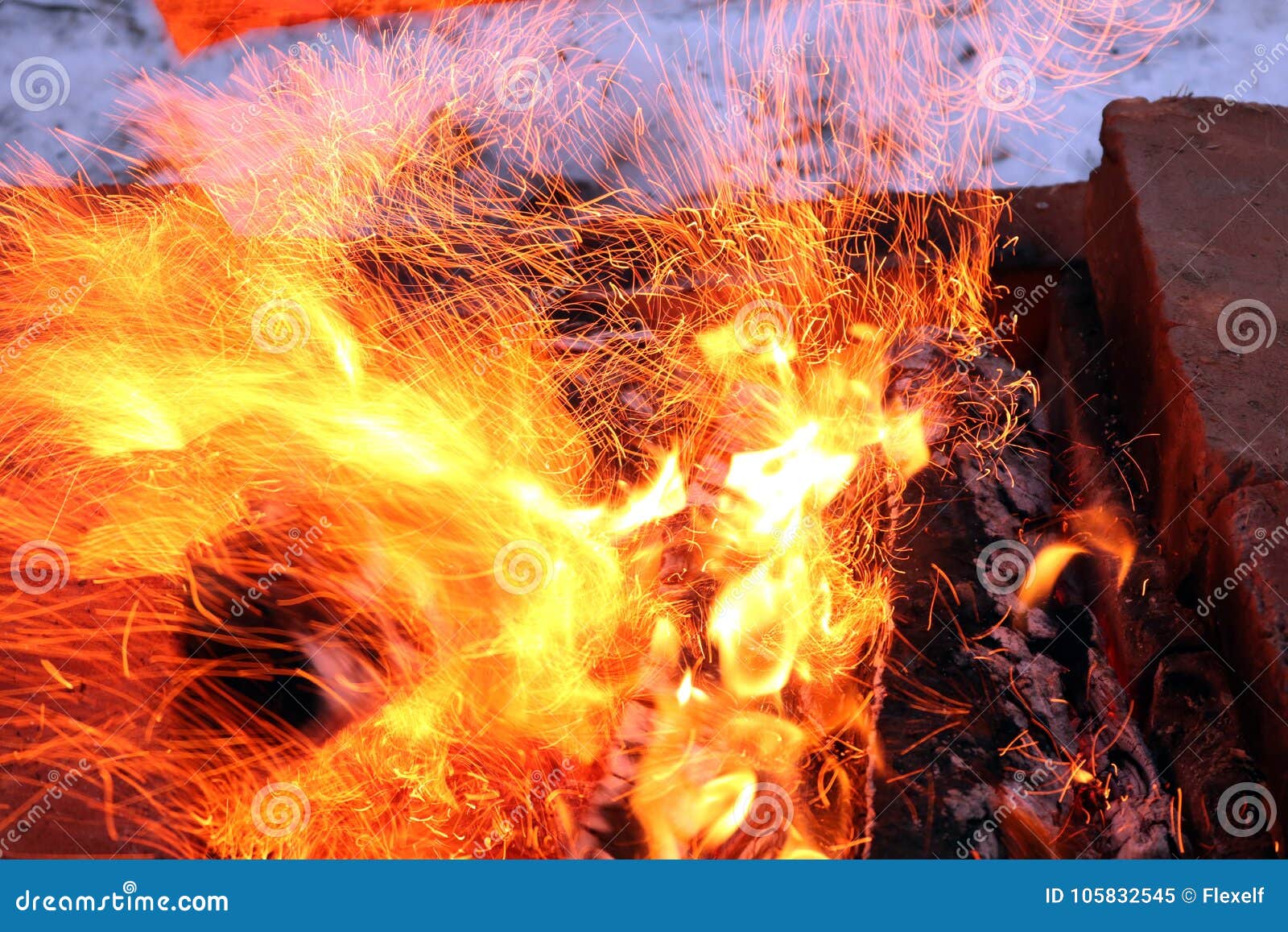 The fire flames. stock image. Image of fireplace, bright - 105832545