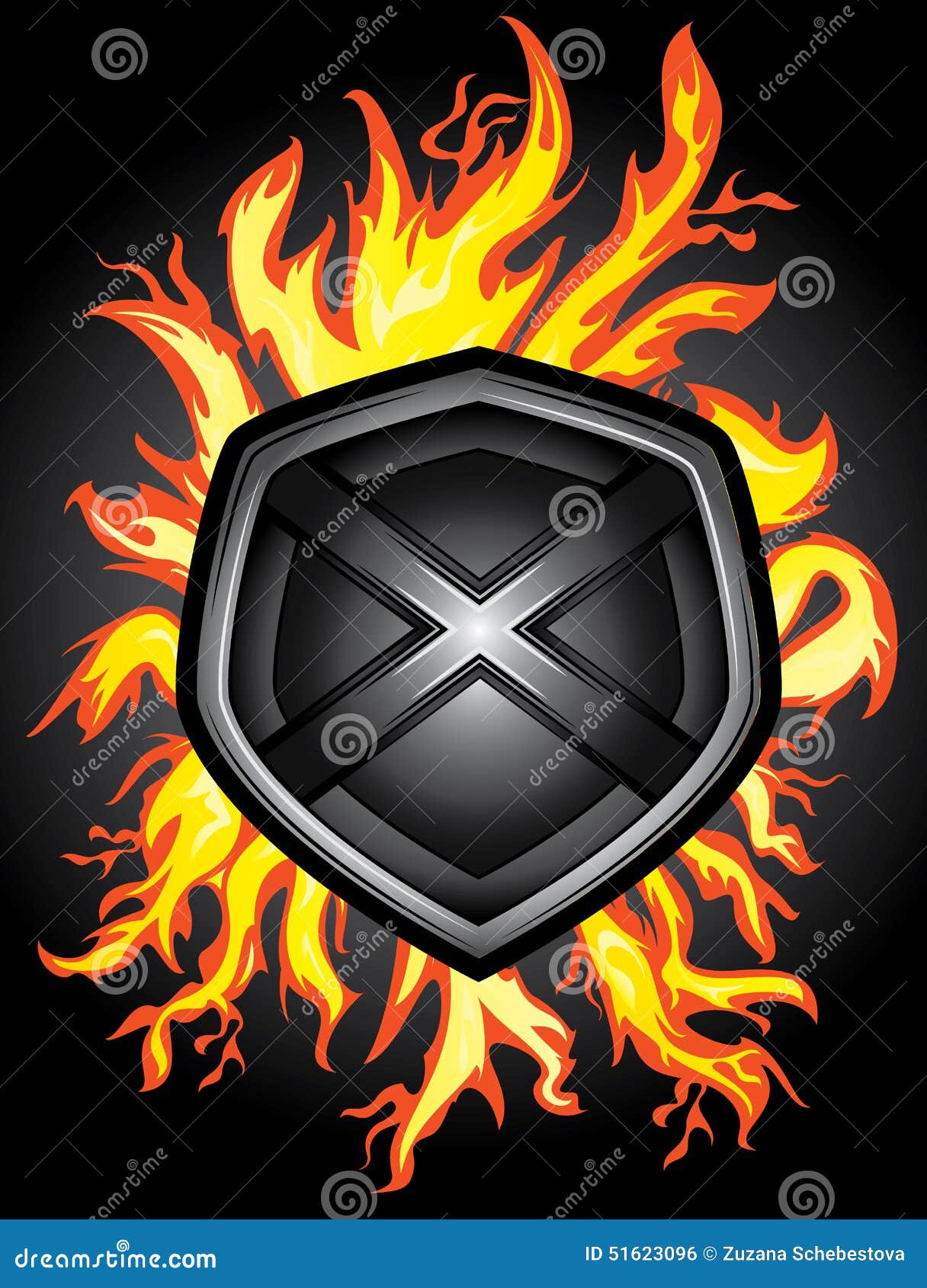 Fire Flames Steel Shield Background Stock Illustration - Illustration ...
