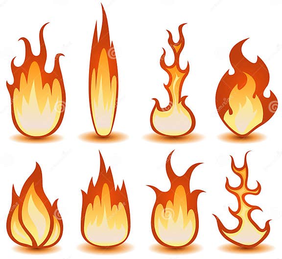 Fire and Flames Symbols Set Stock Vector - Illustration of icon ...