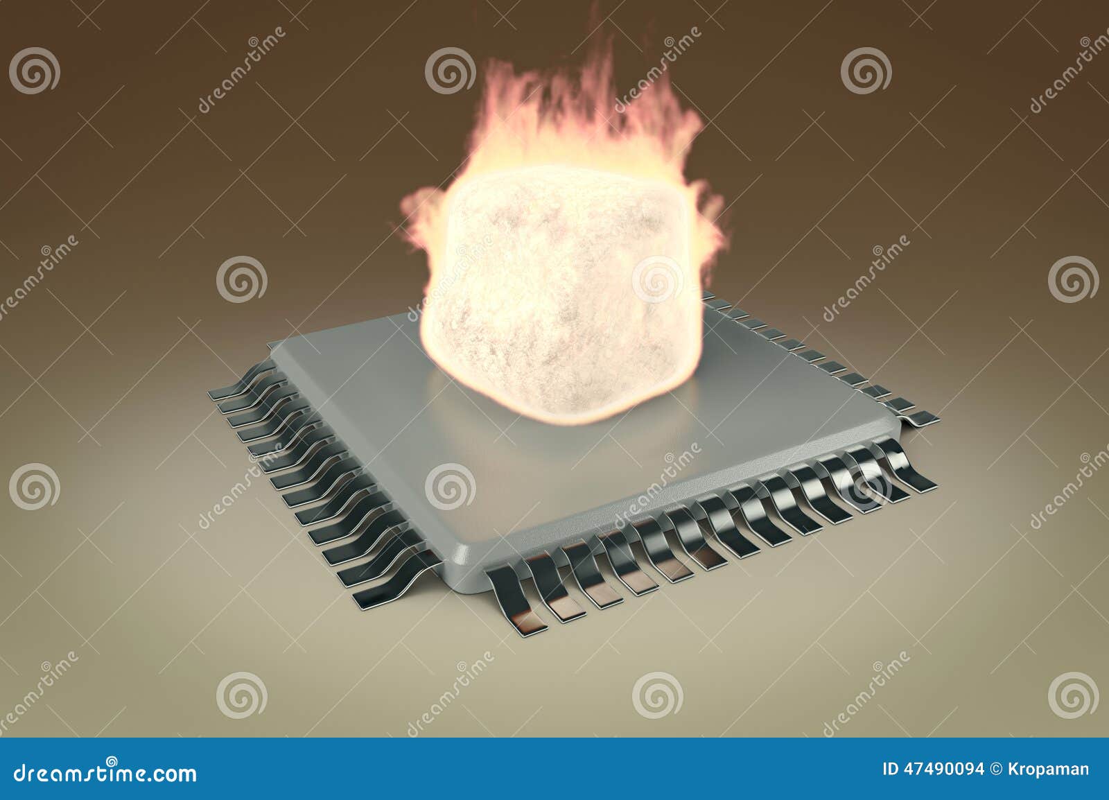 Fire flames on top of cpu stock illustration. Illustration of overheat ...