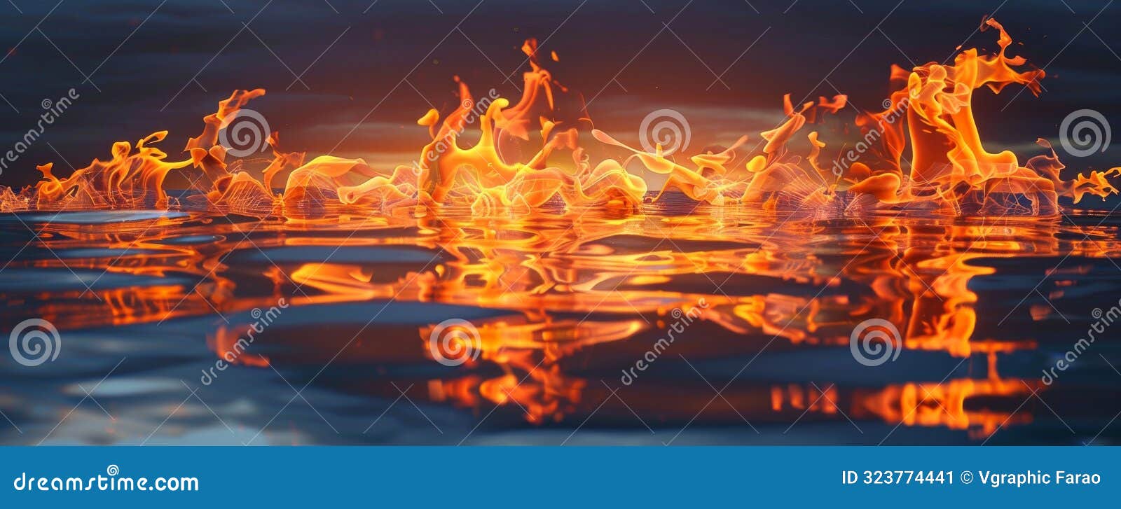 Fire Flames on Water Surface at Sunset, Abstract Nature Background ...