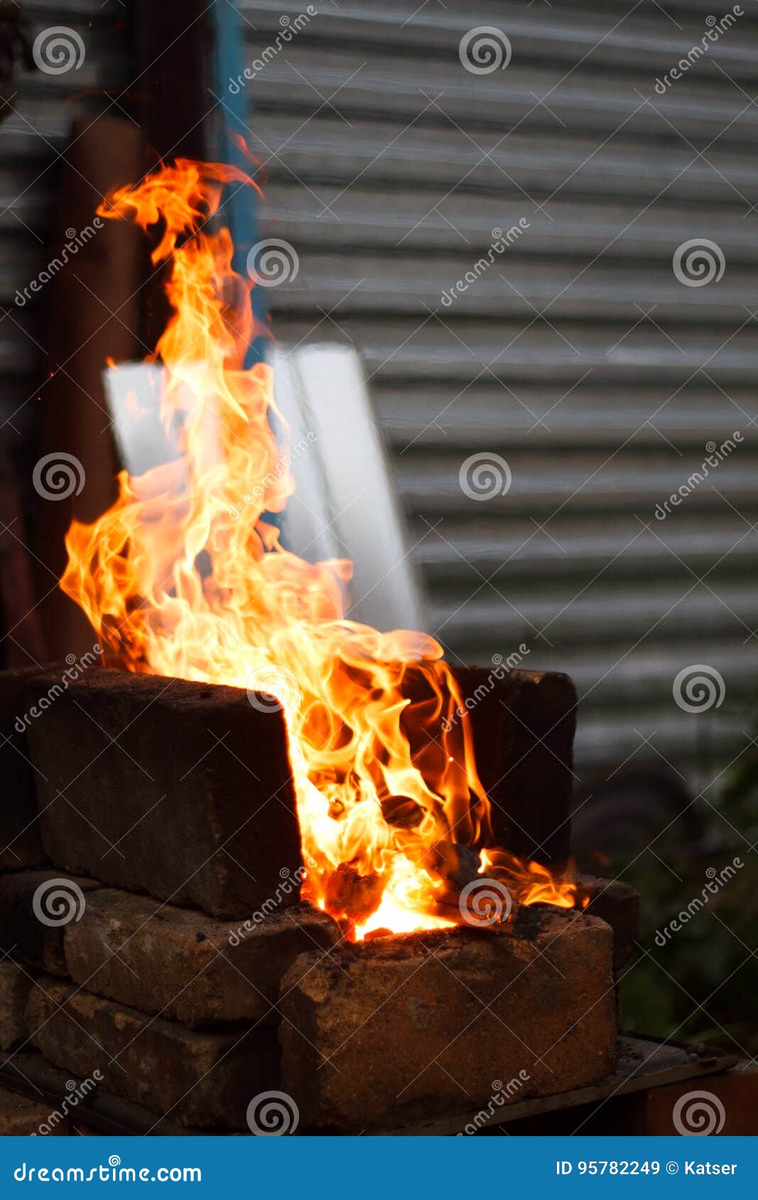 Fire stock image. Image of burning, forge, bricks, fire - 95782249