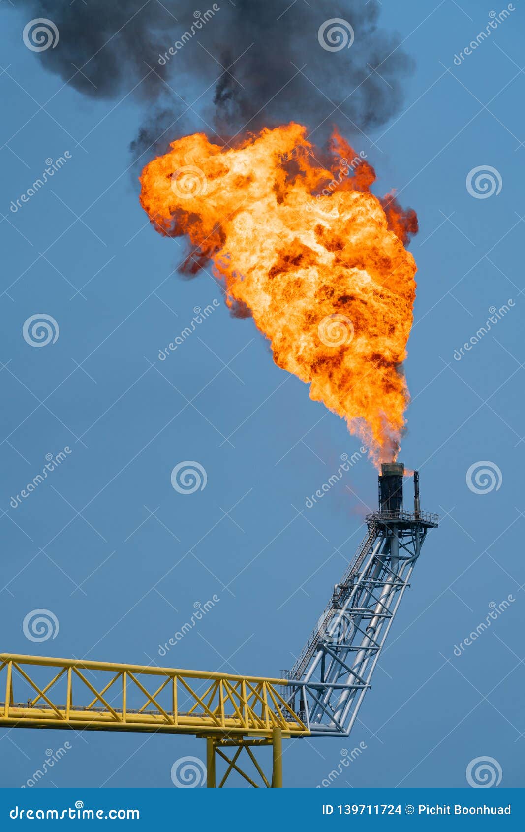 Fire on Flare Stack at Offshore Oil and Gas Central Processing Platform ...