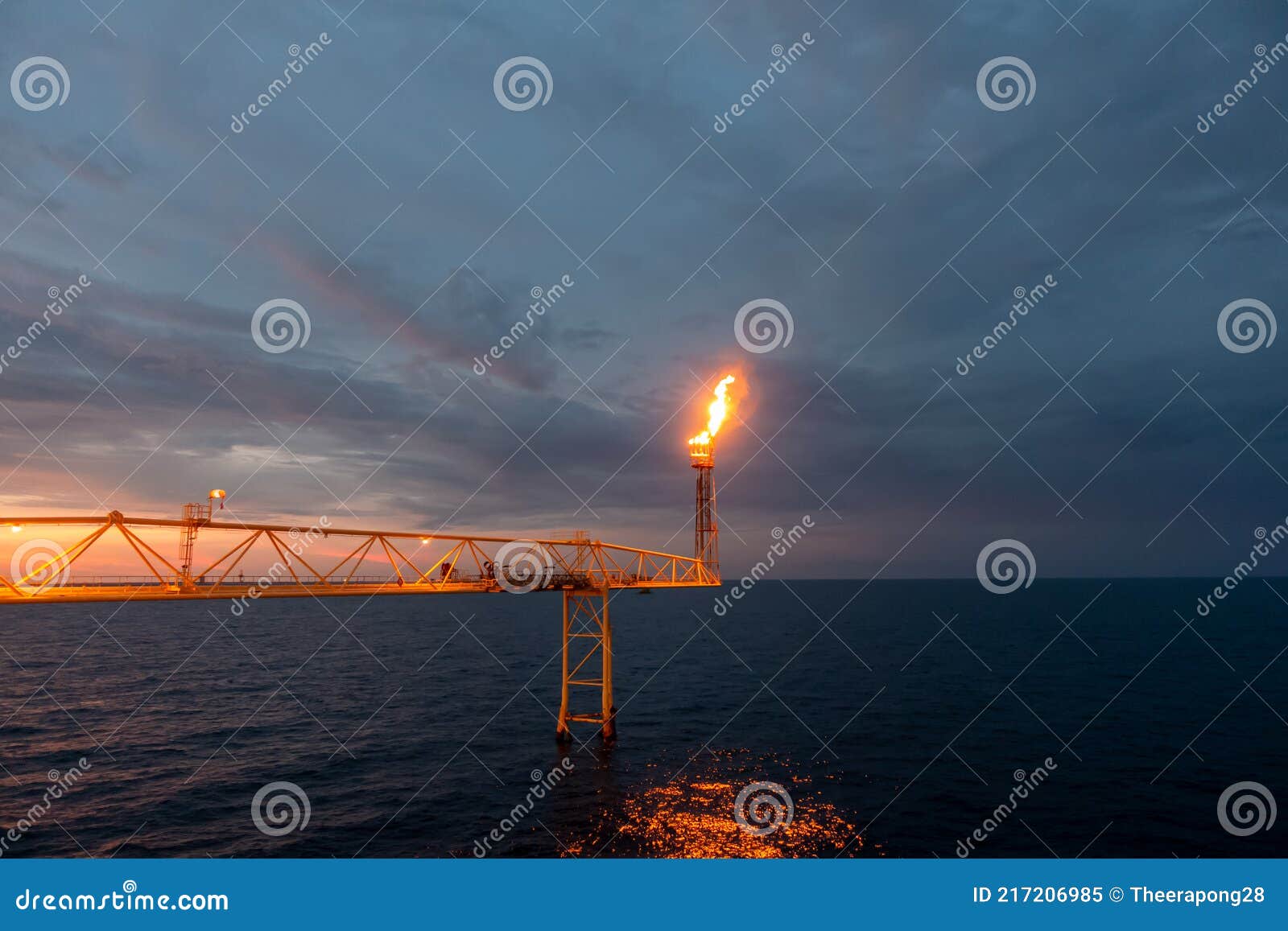 Fire On Flare Stack At Offshore Oil And Gas Central Processing Platform ...